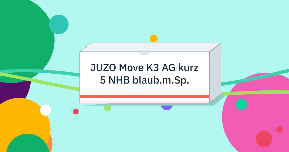 Symbolbild: Packung mit der Aufschrift JUZO Move K3 AG kurz 5 NHB blaub.m.Sp. (PZN 18590947) – Verfügbarkeit und Bezug in Apotheken in Frankfurt am Main