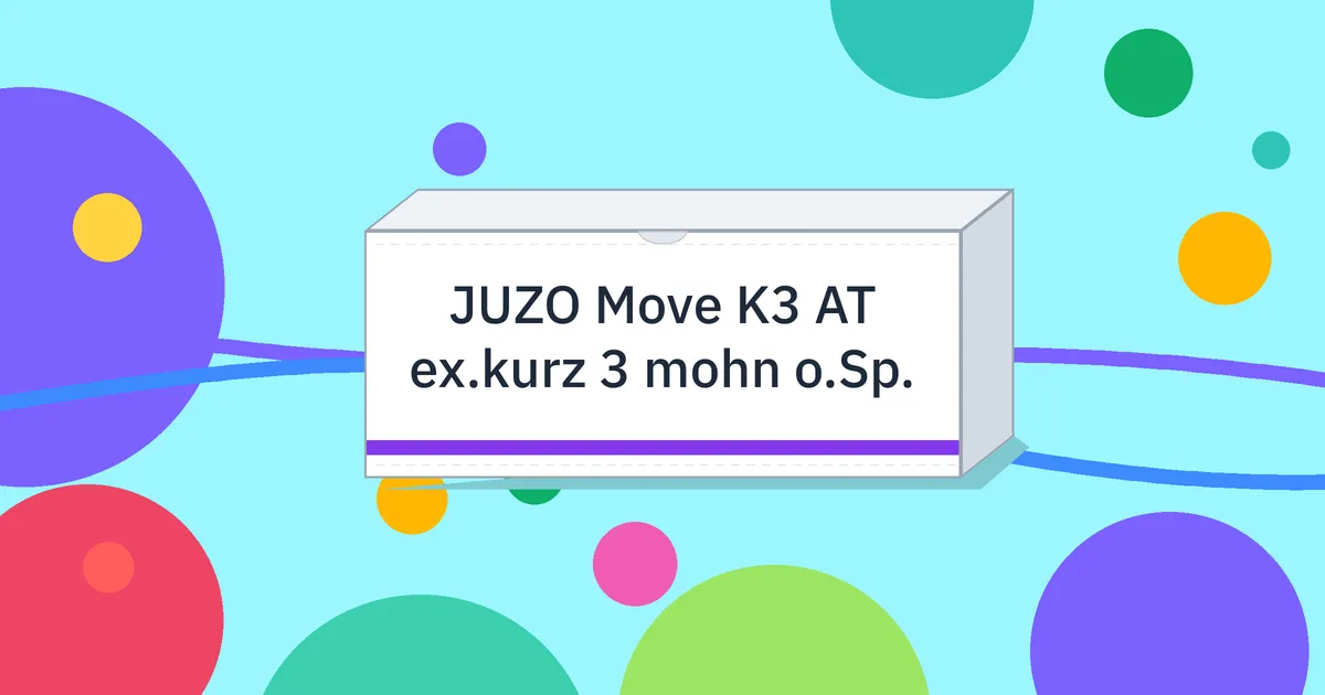 Symbolbild: Packung mit der Aufschrift JUZO Move K3 AT ex.kurz 3 mohn o.Sp. (PZN 20681775) – Verfügbarkeit und Bezug in Apotheken in Frankfurt am Main