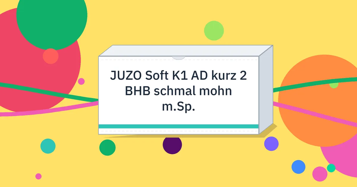 Symbolbild: Packung mit der Aufschrift JUZO Soft K1 AD kurz 2 BHB schmal mohn m.Sp. (PZN 15461913) – Verfügbarkeit und Bezug in Apotheken in Frankfurt am Main