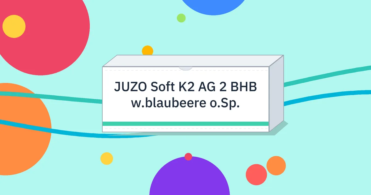 Symbolbild: Packung mit der Aufschrift JUZO Soft K2 AG 2 BHB w.blaubeere o.Sp. (PZN 14841499) – Verfügbarkeit und Bezug in Apotheken in Frankfurt am Main