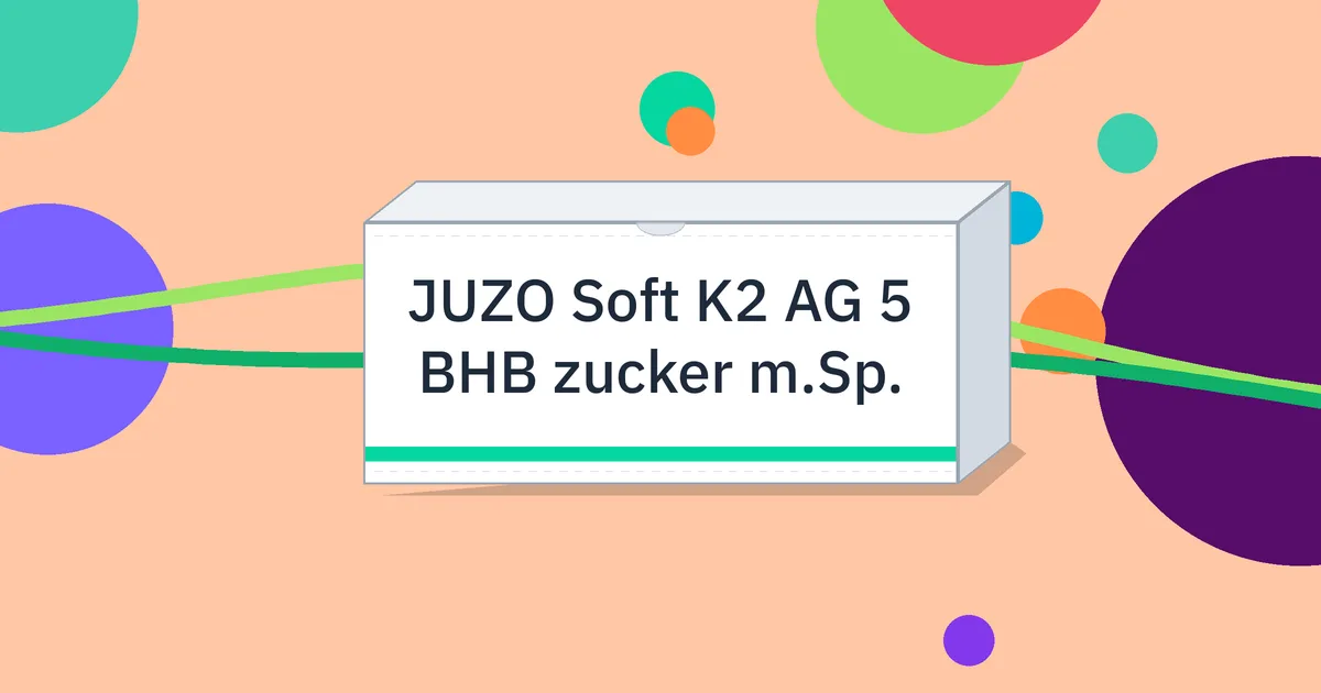 Symbolbild: Packung mit der Aufschrift JUZO Soft K2 AG 5 BHB zucker m.Sp. (PZN 14824590) – Verfügbarkeit und Bezug in Apotheken in Frankfurt am Main
