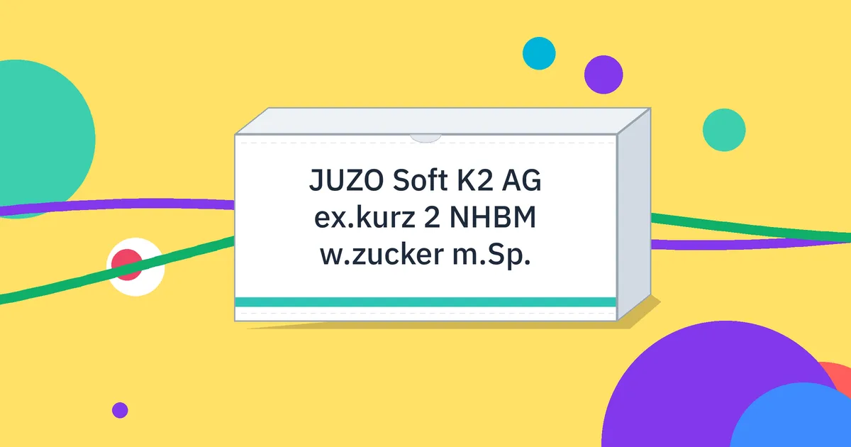 Symbolbild: Packung mit der Aufschrift JUZO Soft K2 AG ex.kurz 2 NHBM w.zucker m.Sp. (PZN 15021858) – Verfügbarkeit und Bezug in Apotheken in Frankfurt am Main
