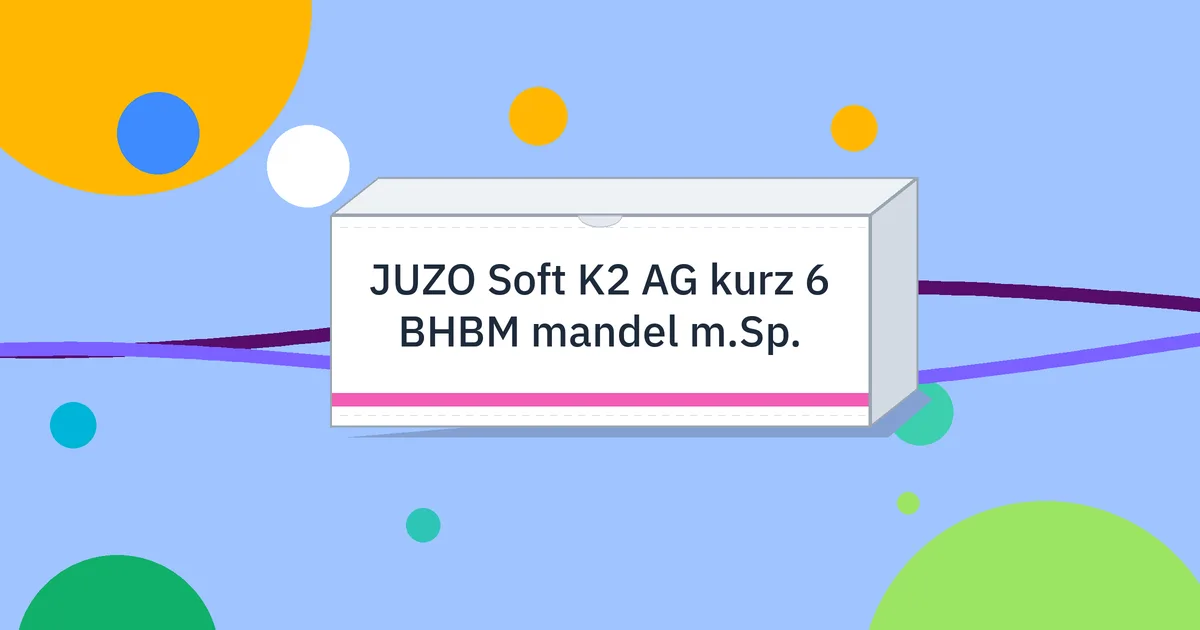 Symbolbild: Packung mit der Aufschrift JUZO Soft K2 AG kurz 6 BHBM mandel m.Sp. (PZN 14859803) – Verfügbarkeit und Bezug in Apotheken in Frankfurt am Main