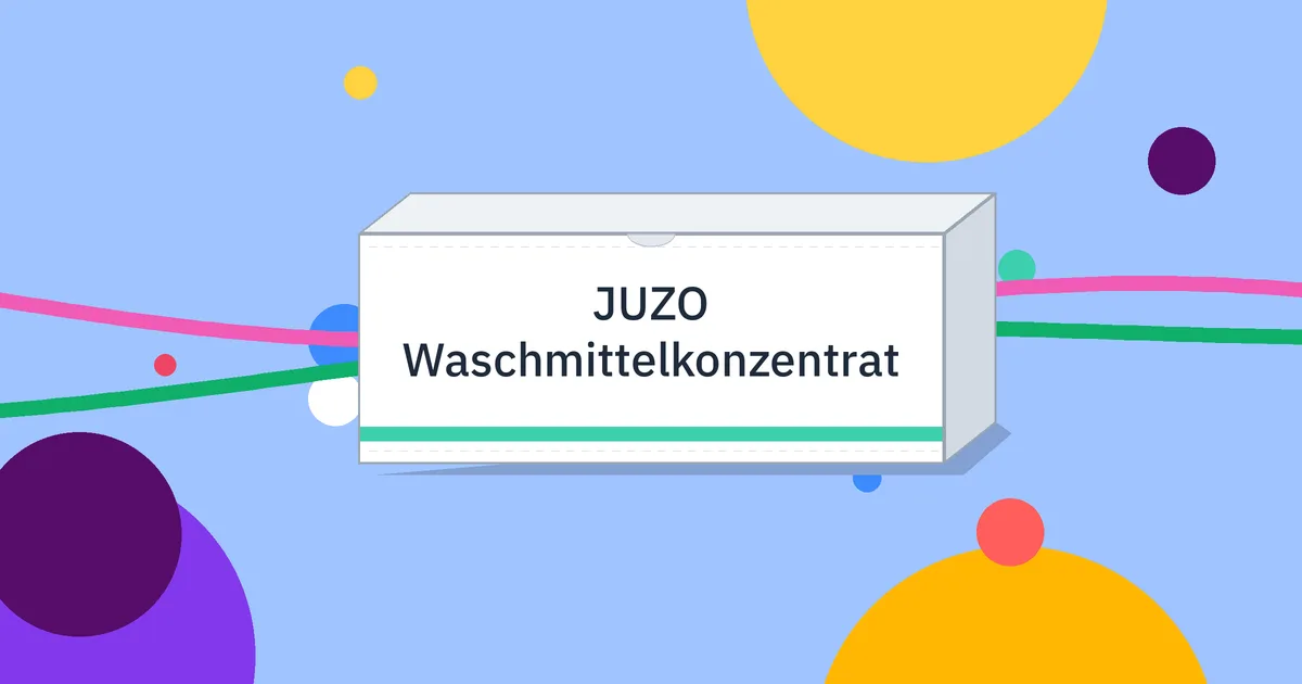 Symbolbild: Packung mit der Aufschrift JUZO Waschmittelkonzentrat (PZN 10553823) – Verfügbarkeit und Bezug in Apotheken in Frankfurt am Main