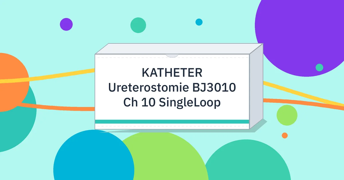 Symbolbild: Packung mit der Aufschrift KATHETER Ureterostomie BJ3010 Ch 10 SingleLoop (PZN 00513627) – Verfügbarkeit und Bezug in Apotheken in Frankfurt am Main