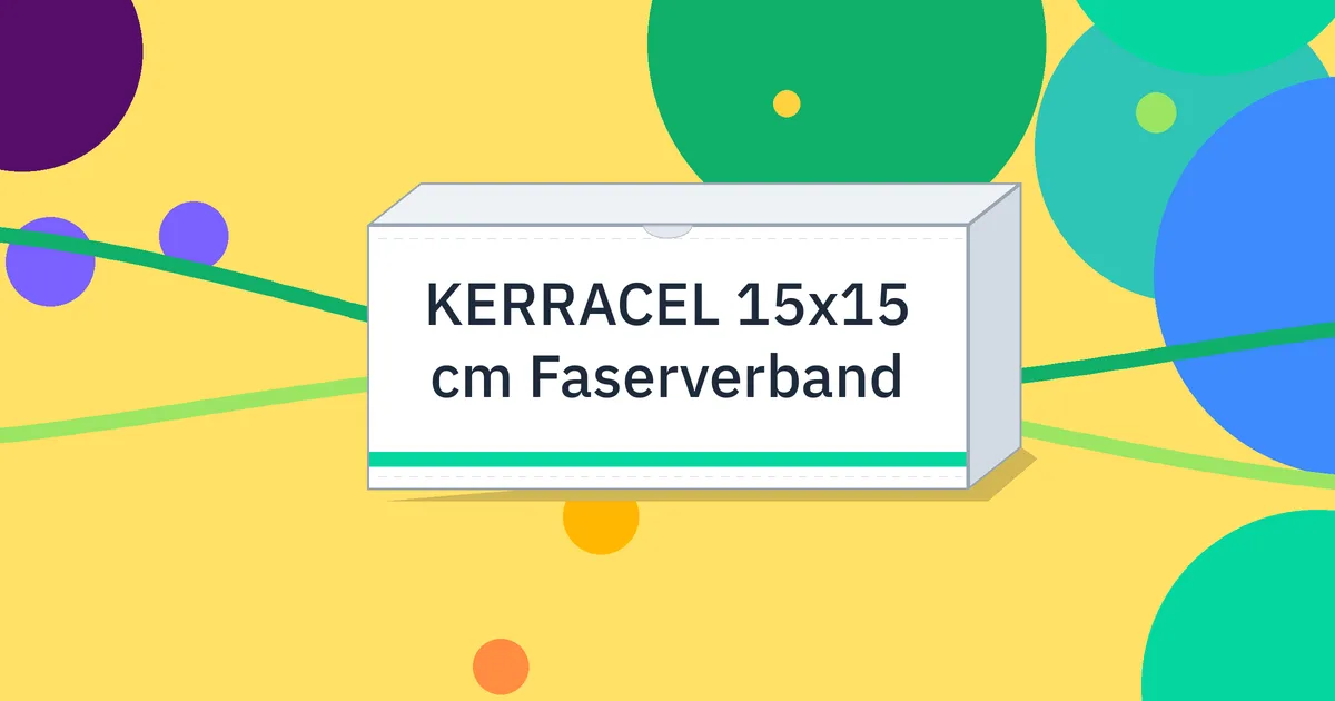 Symbolbild: Packung mit der Aufschrift KERRACEL 15x15 cm Faserverband (PZN 11869669) – Verfügbarkeit und Bezug in Apotheken in Frankfurt am Main