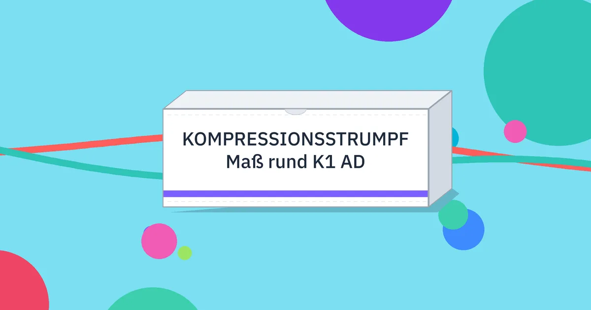 Symbolbild: Packung mit der Aufschrift KOMPRESSIONSSTRUMPF Maß rund K1 AD (PZN 10011499) – Verfügbarkeit und Bezug in Apotheken in Frankfurt am Main