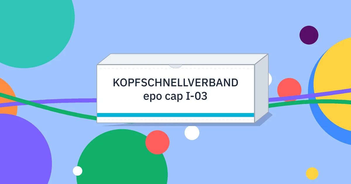 Symbolbild: Packung mit der Aufschrift KOPFSCHNELLVERBAND epo cap I-03 (PZN 03459845) – Verfügbarkeit und Bezug in Apotheken in Frankfurt am Main