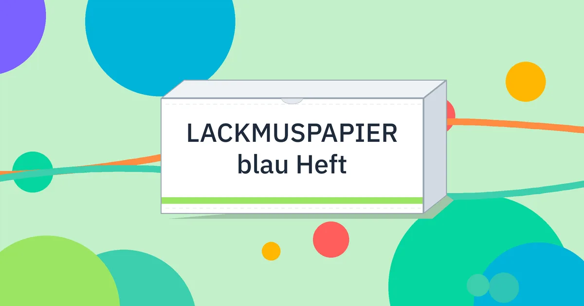 Symbolbild: Packung mit der Aufschrift LACKMUSPAPIER blau Heft (PZN 02664721) – Verfügbarkeit und Bezug in Apotheken in Frankfurt am Main