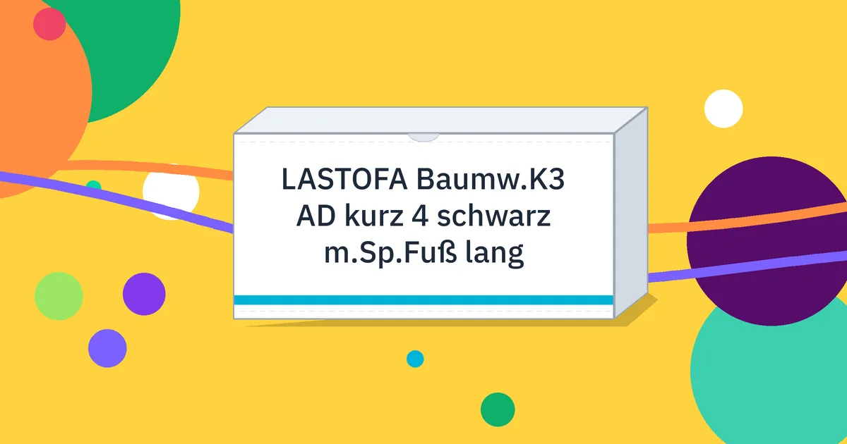 Symbolbild: Packung mit der Aufschrift LASTOFA Baumw.K3 AD kurz 4 schwarz m.Sp.Fuß lang (PZN 01953274) – Verfügbarkeit und Bezug in Apotheken in Frankfurt am Main