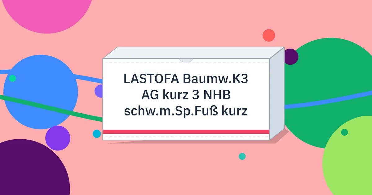 Symbolbild: Packung mit der Aufschrift LASTOFA Baumw.K3 AG kurz 3 NHB schw.m.Sp.Fuß kurz (PZN 01955669) – Verfügbarkeit und Bezug in Apotheken in Frankfurt am Main