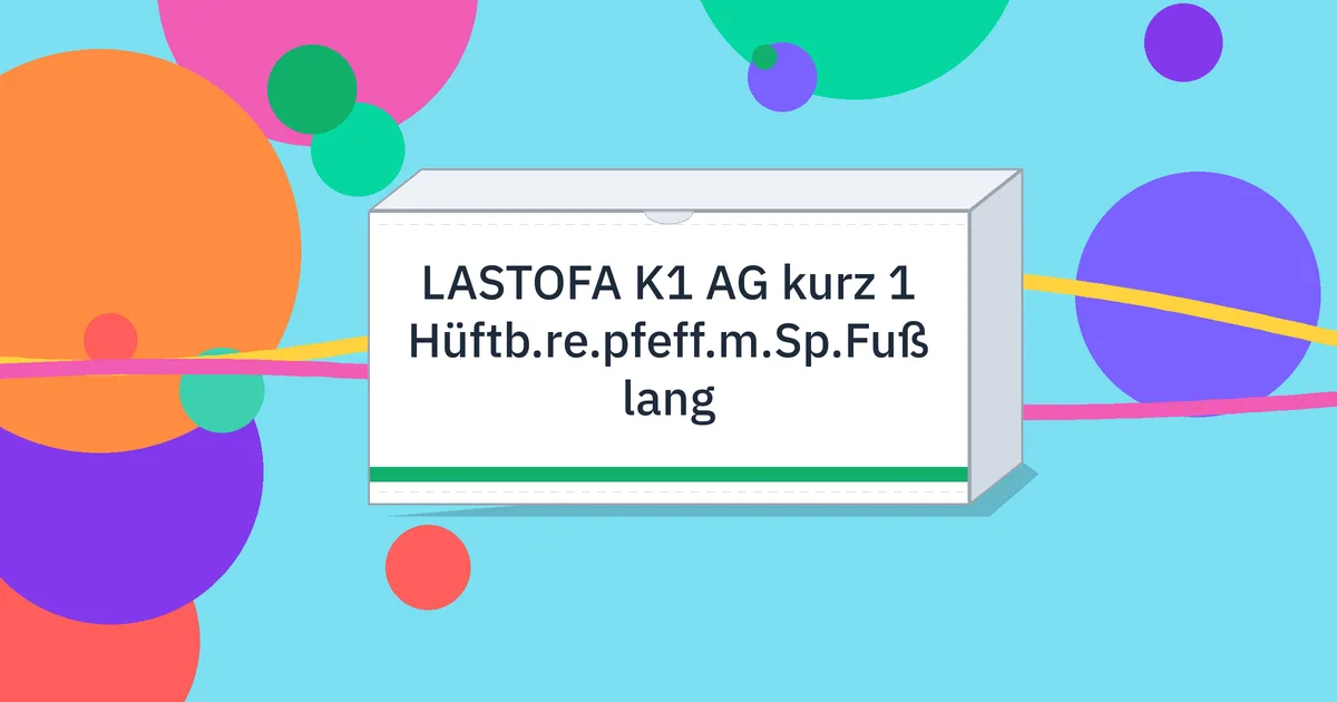 Symbolbild: Packung mit der Aufschrift LASTOFA K1 AG kurz 1 Hüftb.re.pfeff.m.Sp.Fuß lang (PZN 13797520) – Verfügbarkeit und Bezug in Apotheken in Frankfurt am Main
