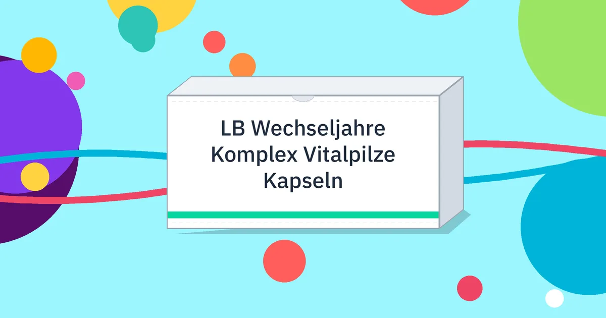 Symbolbild: Packung mit der Aufschrift LB Wechseljahre Komplex Vitalpilze Kapseln (PZN 20280237) – Verfügbarkeit und Bezug in Apotheken in Frankfurt am Main