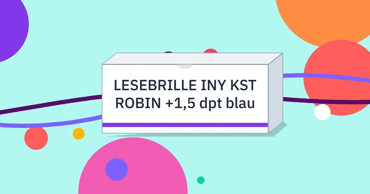 Symbolbild: Packung mit der Aufschrift LESEBRILLE INY KST ROBIN +1,5 dpt blau (PZN 19941082) – Verfügbarkeit und Bezug in Apotheken in Frankfurt am Main