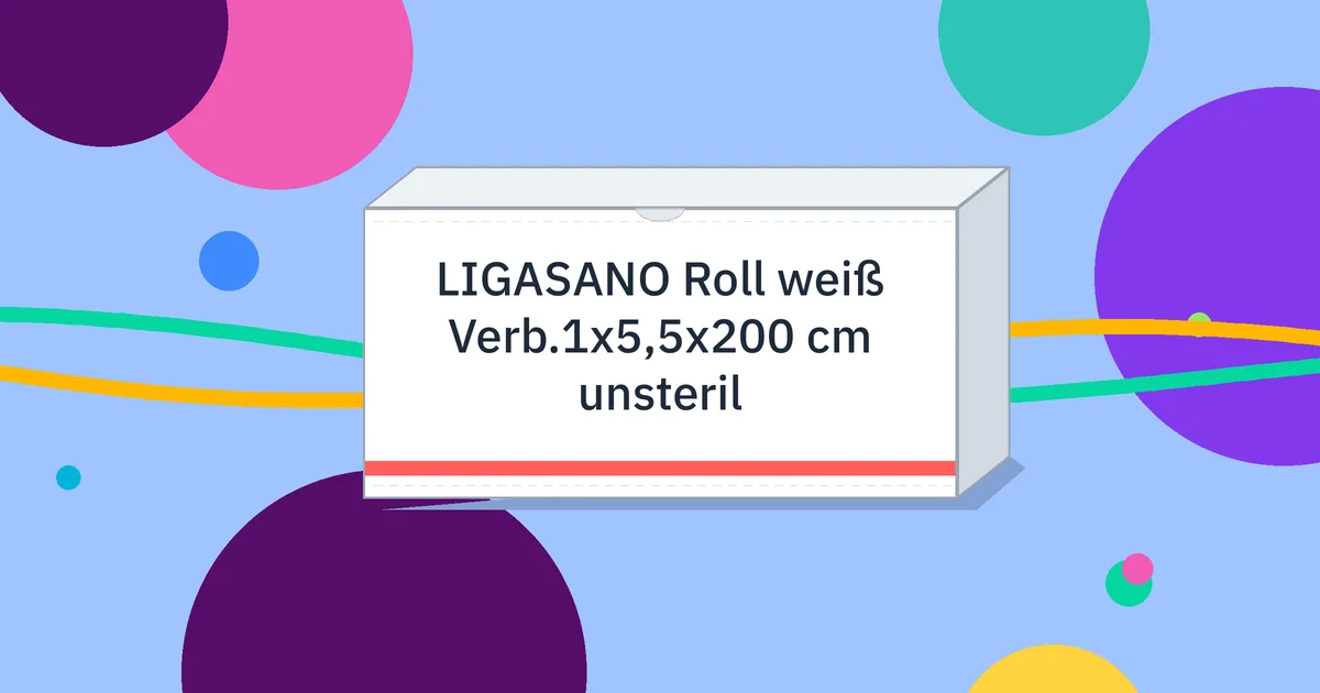 Symbolbild: Packung mit der Aufschrift LIGASANO Roll weiß Verb.1x5,5x200 cm unsteril (PZN 17250899) – Verfügbarkeit und Bezug in Apotheken in Frankfurt am Main