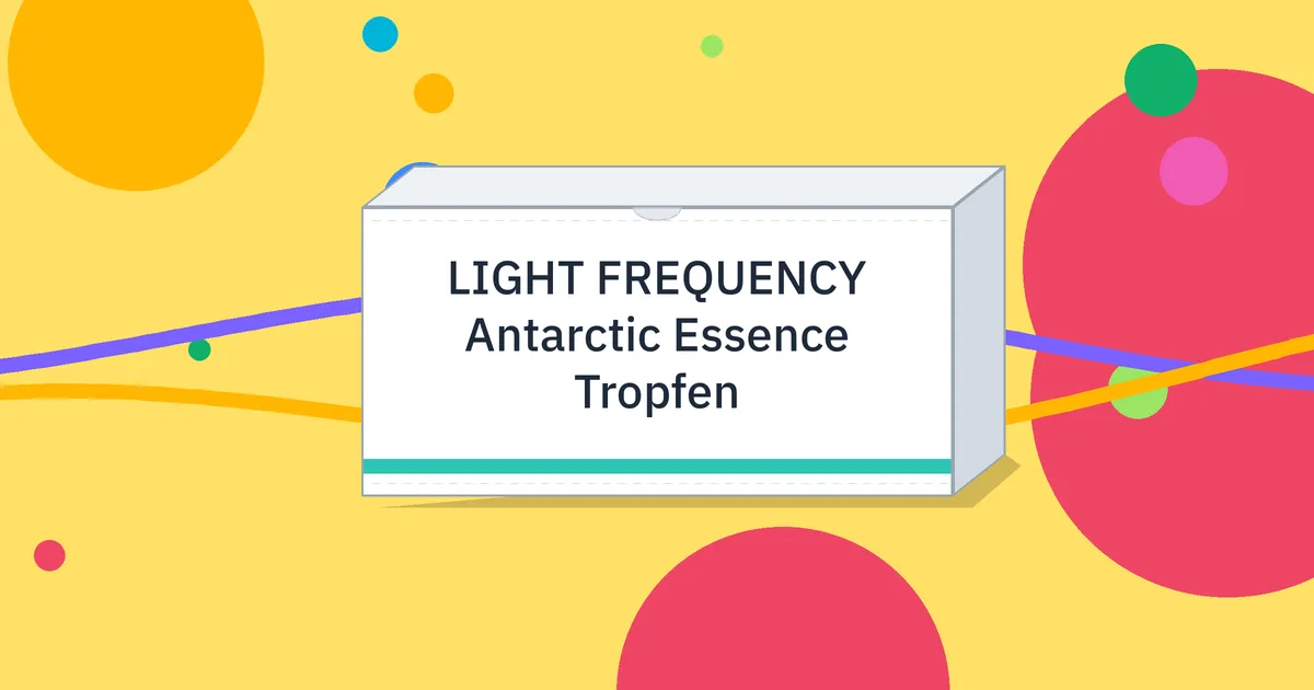 Symbolbild: Packung mit der Aufschrift LIGHT FREQUENCY Antarctic Essence Tropfen (PZN 18791930) – Verfügbarkeit und Bezug in Apotheken in Frankfurt am Main