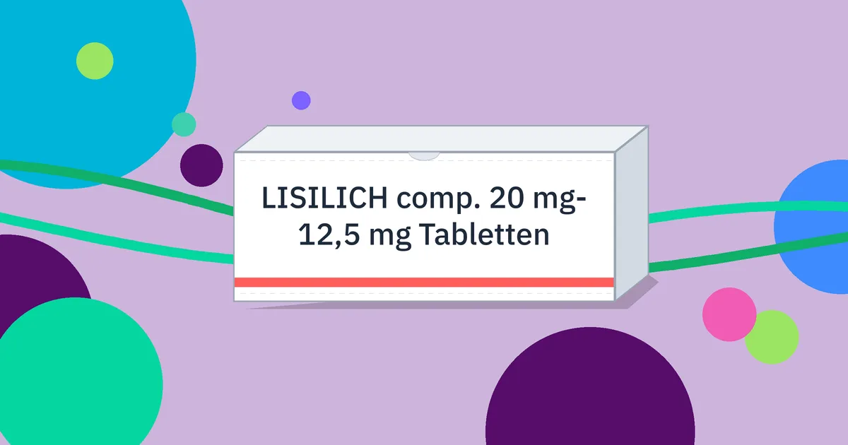Symbolbild: Packung mit der Aufschrift LISILICH comp. 20 mg-12,5 mg Tabletten (PZN 00783692) – Verfügbarkeit und Bezug in Apotheken in Frankfurt am Main