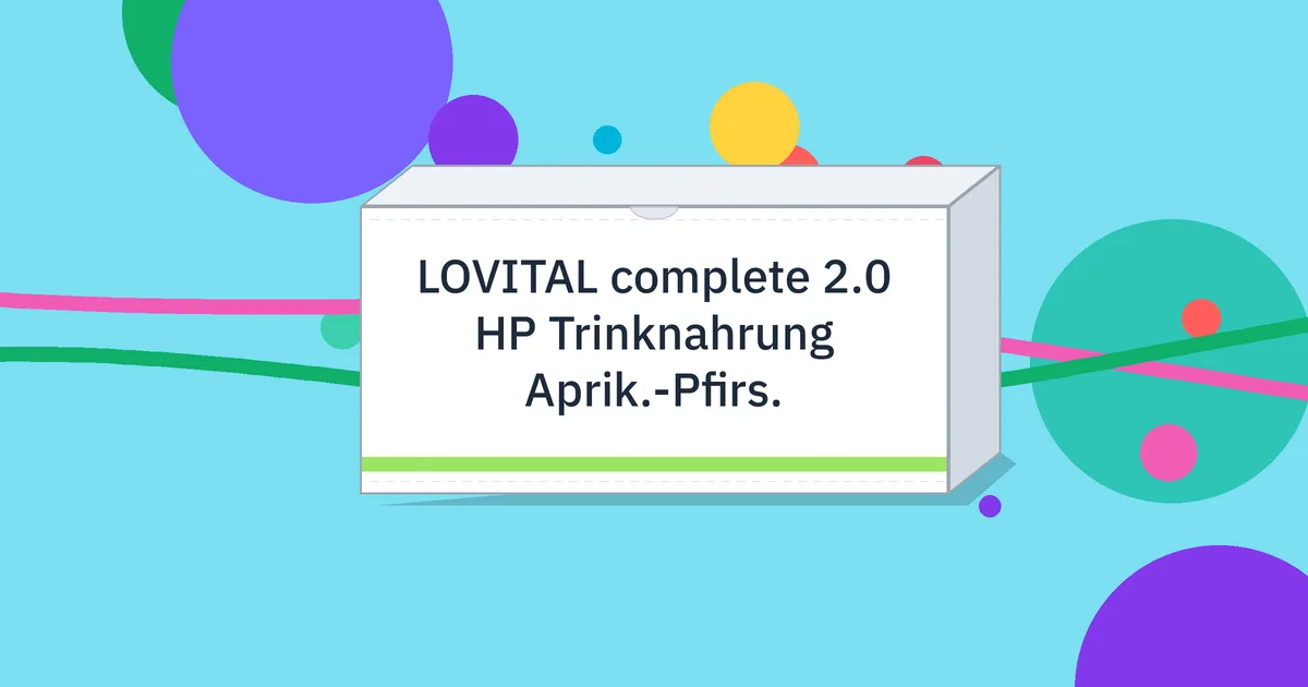 Symbolbild: Packung mit der Aufschrift LOVITAL complete 2.0 HP Trinknahrung Aprik.-Pfirs. (PZN 17308452) – Verfügbarkeit und Bezug in Apotheken in Frankfurt am Main