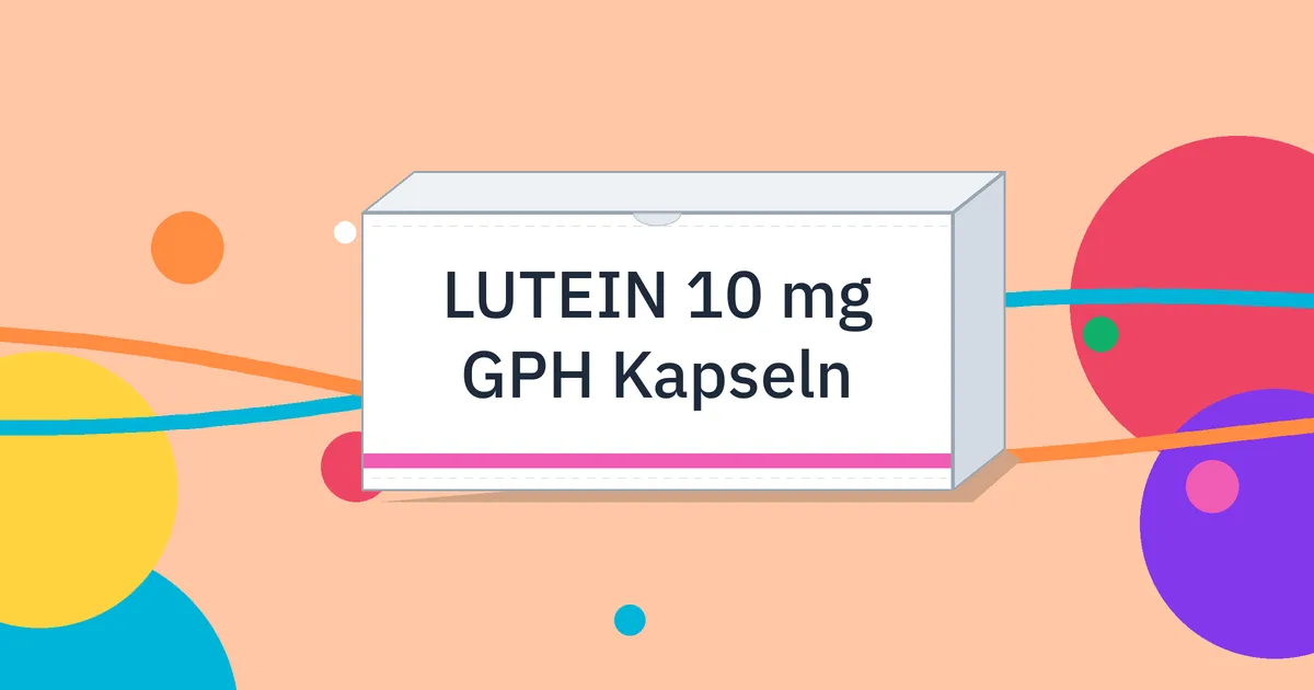 Symbolbild: Packung mit der Aufschrift LUTEIN 10 mg GPH Kapseln (PZN 06075186) – Verfügbarkeit und Bezug in Apotheken in Frankfurt am Main