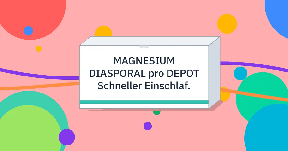 Symbolbild: Packung mit der Aufschrift MAGNESIUM DIASPORAL pro DEPOT Schneller Einschlaf. (PZN 19552877) – Verfügbarkeit und Bezug in Apotheken in Frankfurt am Main