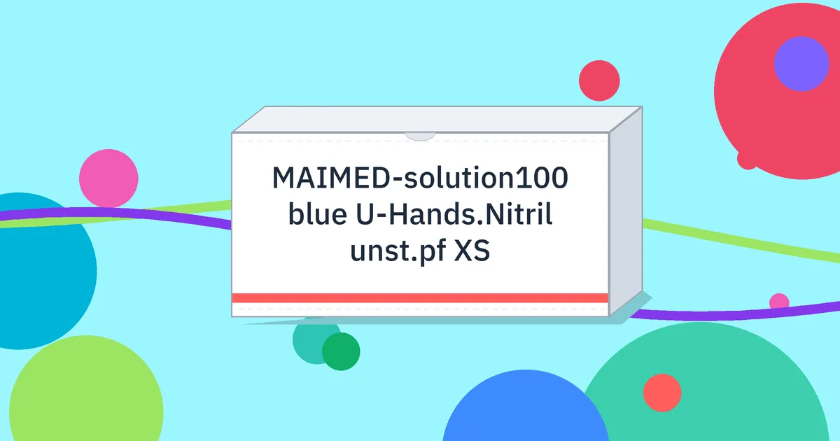 Symbolbild: Packung mit der Aufschrift MAIMED-solution100 blue U-Hands.Nitril unst.pf XS (PZN 11863968) – Verfügbarkeit und Bezug in Apotheken in Frankfurt am Main