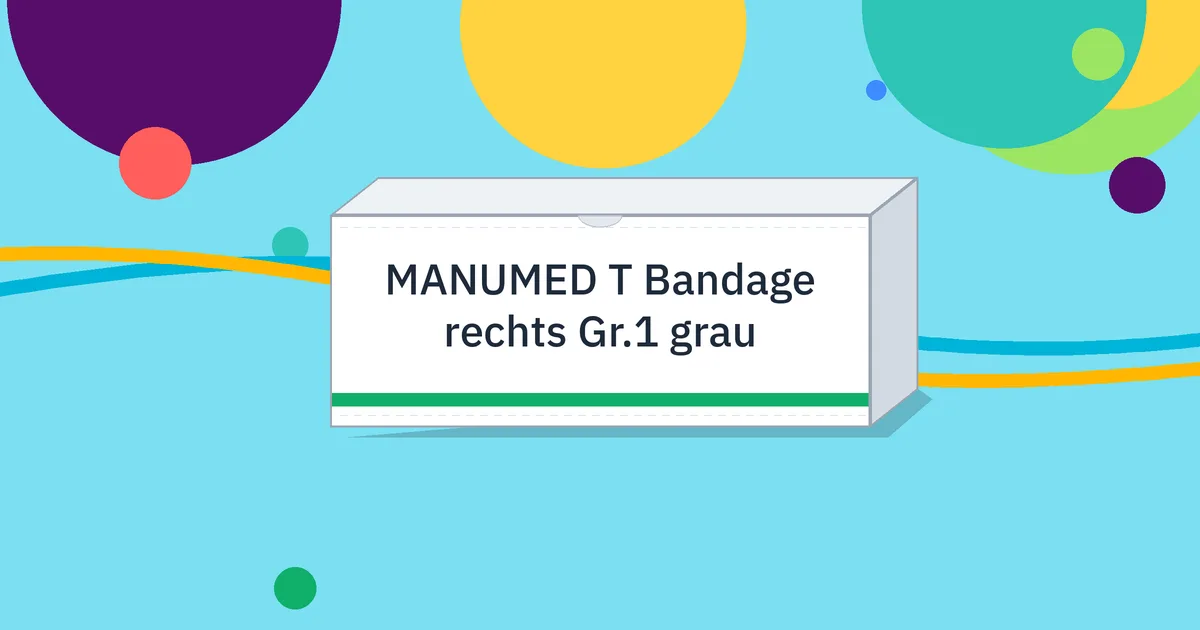 Symbolbild: Packung mit der Aufschrift MANUMED T Bandage rechts Gr.1 grau (PZN 07644120) – Verfügbarkeit und Bezug in Apotheken in Frankfurt am Main
