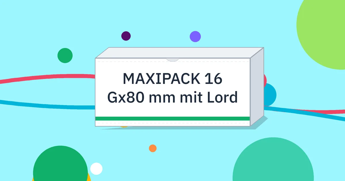 Symbolbild: Packung mit der Aufschrift MAXIPACK 16 Gx80 mm mit Lord (PZN 09217801) – Verfügbarkeit und Bezug in Apotheken in Frankfurt am Main