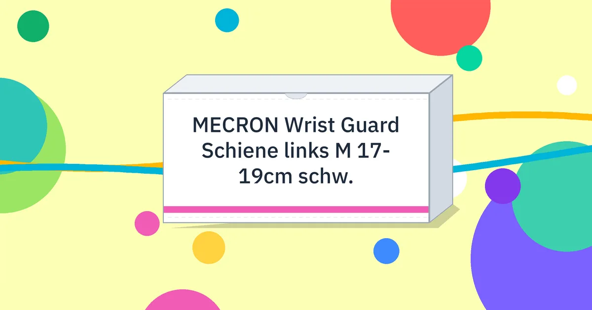 Symbolbild: Packung mit der Aufschrift MECRON Wrist Guard Schiene links M 17-19cm schw. (PZN 16630861) – Verfügbarkeit und Bezug in Apotheken in Frankfurt am Main