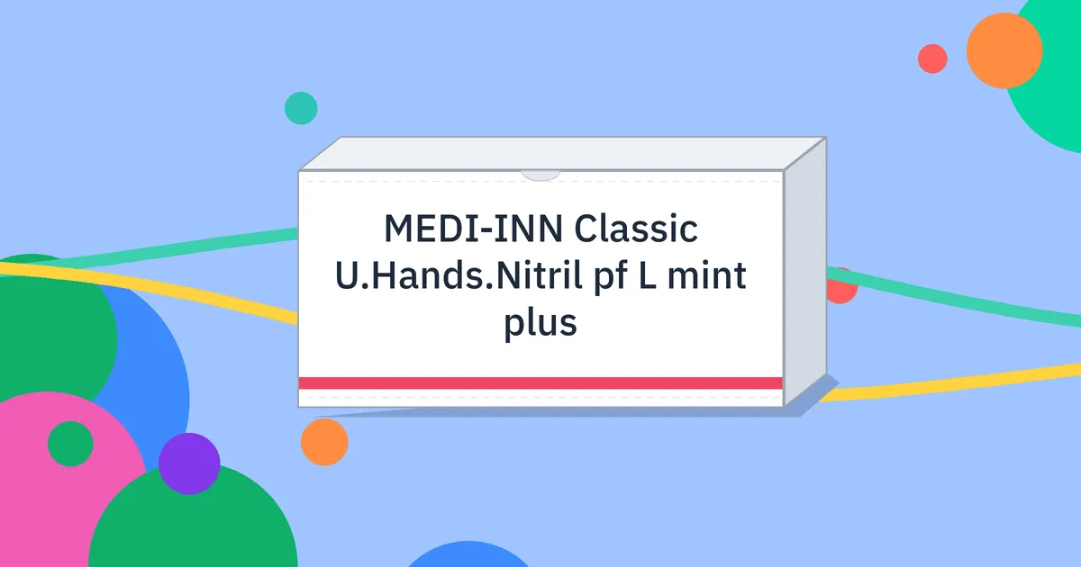 Symbolbild: Packung mit der Aufschrift MEDI-INN Classic U.Hands.Nitril pf L mint plus (PZN 18445636) – Verfügbarkeit und Bezug in Apotheken in Frankfurt am Main