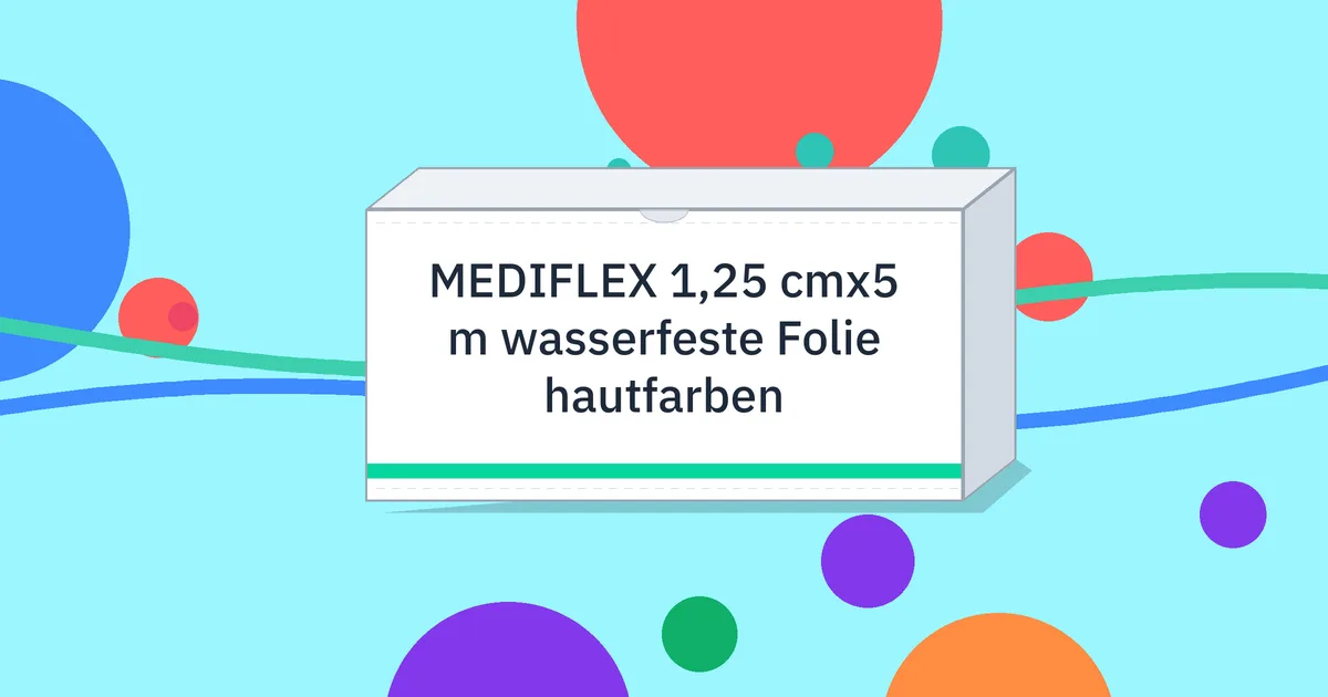 Symbolbild: Packung mit der Aufschrift MEDIFLEX 1,25 cmx5 m wasserfeste Folie hautfarben (PZN 00972045) – Verfügbarkeit und Bezug in Apotheken in Frankfurt am Main