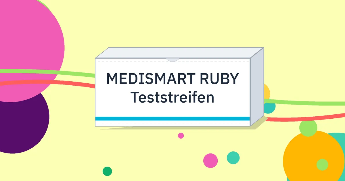 Symbolbild: Packung mit der Aufschrift MEDISMART RUBY Teststreifen (PZN 10522403) – Verfügbarkeit und Bezug in Apotheken in Frankfurt am Main
