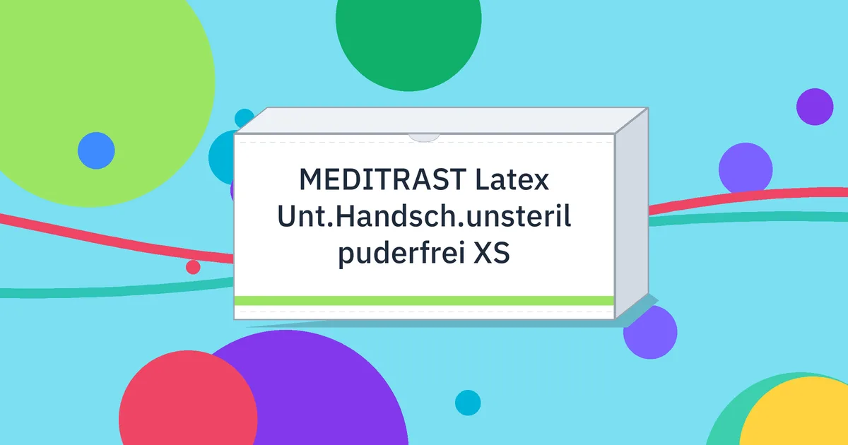 Symbolbild: Packung mit der Aufschrift MEDITRAST Latex Unt.Handsch.unsteril puderfrei XS (PZN 13511021) – Verfügbarkeit und Bezug in Apotheken in Frankfurt am Main