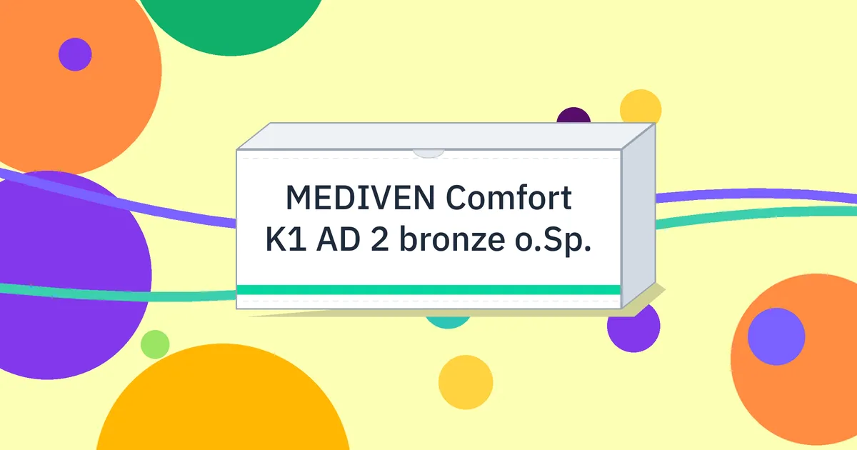 Symbolbild: Packung mit der Aufschrift MEDIVEN Comfort K1 AD 2 bronze o.Sp. (PZN 14559053) – Verfügbarkeit und Bezug in Apotheken in Frankfurt am Main