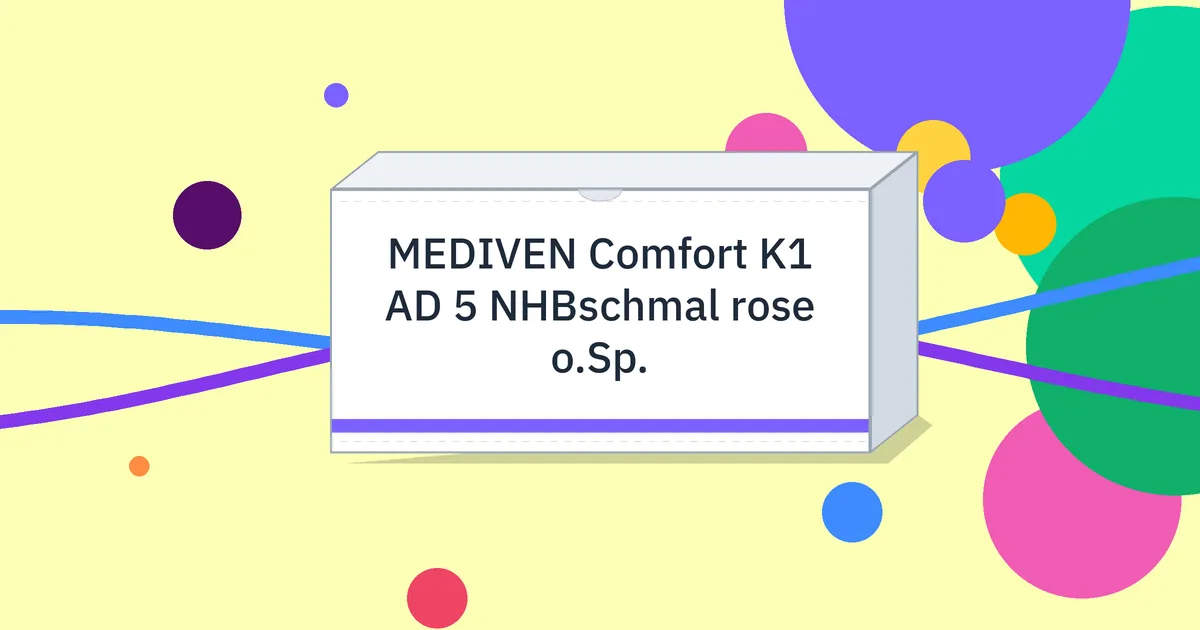 Symbolbild: Packung mit der Aufschrift MEDIVEN Comfort K1 AD 5 NHBschmal rose o.Sp. (PZN 14561417) – Verfügbarkeit und Bezug in Apotheken in Frankfurt am Main