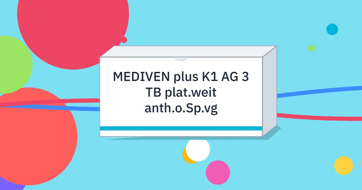 Symbolbild: Packung mit der Aufschrift MEDIVEN plus K1 AG 3 TB plat.weit anth.o.Sp.vg (PZN 15060870) – Verfügbarkeit und Bezug in Apotheken in Frankfurt am Main