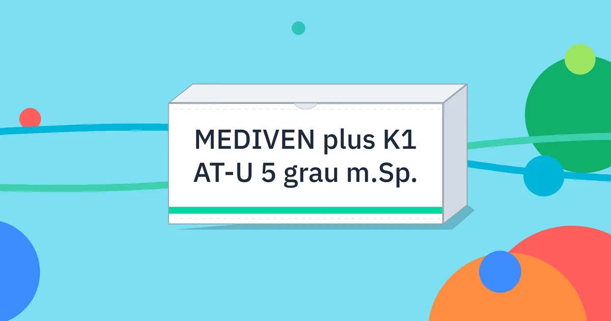 Symbolbild: Packung mit der Aufschrift MEDIVEN plus K1 AT-U 5 grau m.Sp. (PZN 18932313) – Verfügbarkeit und Bezug in Apotheken in Frankfurt am Main