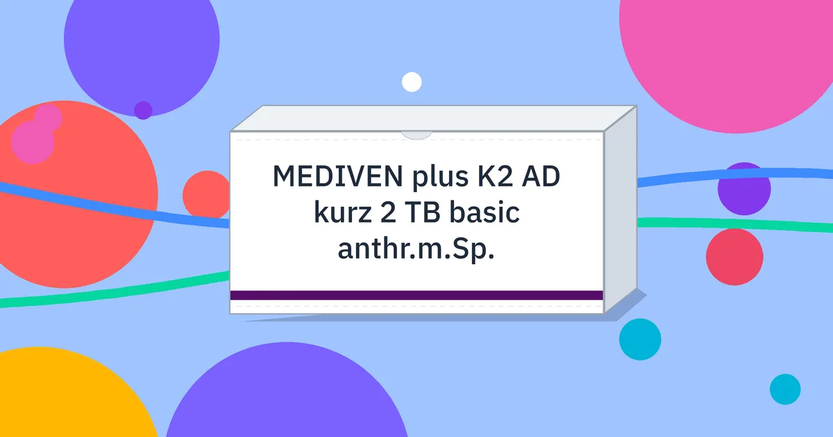 Symbolbild: Packung mit der Aufschrift MEDIVEN plus K2 AD kurz 2 TB basic anthr.m.Sp. (PZN 15097962) – Verfügbarkeit und Bezug in Apotheken in Frankfurt am Main