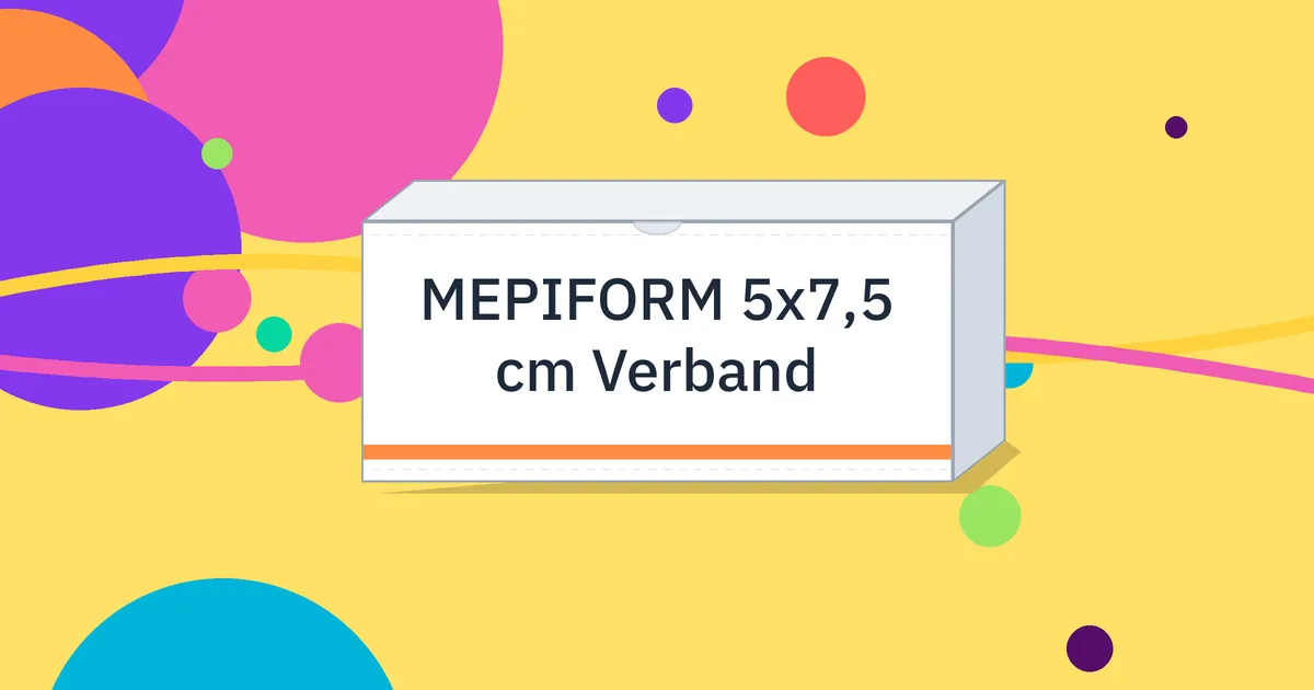 Symbolbild: Packung mit der Aufschrift MEPIFORM 5x7,5 cm Verband (PZN 13821000) – Verfügbarkeit und Bezug in Apotheken in Frankfurt am Main