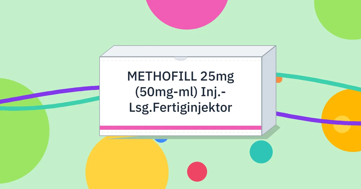 Symbolbild: Packung mit der Aufschrift METHOFILL 25mg (50mg-ml) Inj.-Lsg.Fertiginjektor (PZN 18661038) – Verfügbarkeit und Bezug in Apotheken in Frankfurt am Main