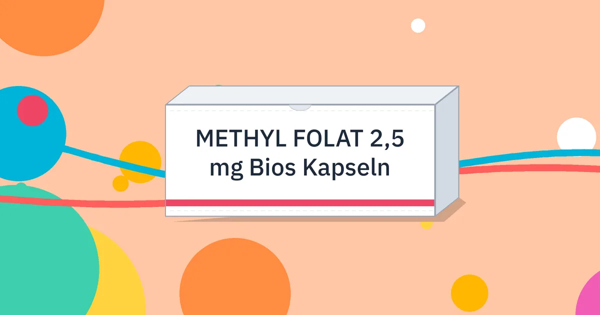 Symbolbild: Packung mit der Aufschrift METHYL FOLAT 2,5 mg Bios Kapseln (PZN 20051985) – Verfügbarkeit und Bezug in Apotheken in Frankfurt am Main