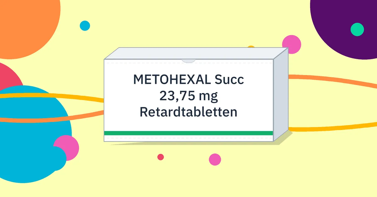 Symbolbild: Packung mit der Aufschrift METOHEXAL Succ 23,75 mg Retardtabletten (PZN 00850394) – Verfügbarkeit und Bezug in Apotheken in Frankfurt am Main