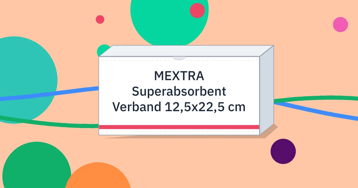 Symbolbild: Packung mit der Aufschrift MEXTRA Superabsorbent Verband 12,5x22,5 cm (PZN 17615823) – Verfügbarkeit und Bezug in Apotheken in Frankfurt am Main