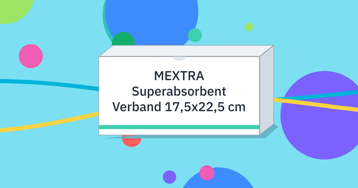 Symbolbild: Packung mit der Aufschrift MEXTRA Superabsorbent Verband 17,5x22,5 cm (PZN 13965911) – Verfügbarkeit und Bezug in Apotheken in Frankfurt am Main