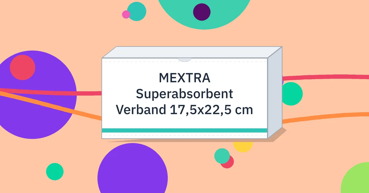 Symbolbild: Packung mit der Aufschrift MEXTRA Superabsorbent Verband 17,5x22,5 cm (PZN 14334012) – Verfügbarkeit und Bezug in Apotheken in Frankfurt am Main