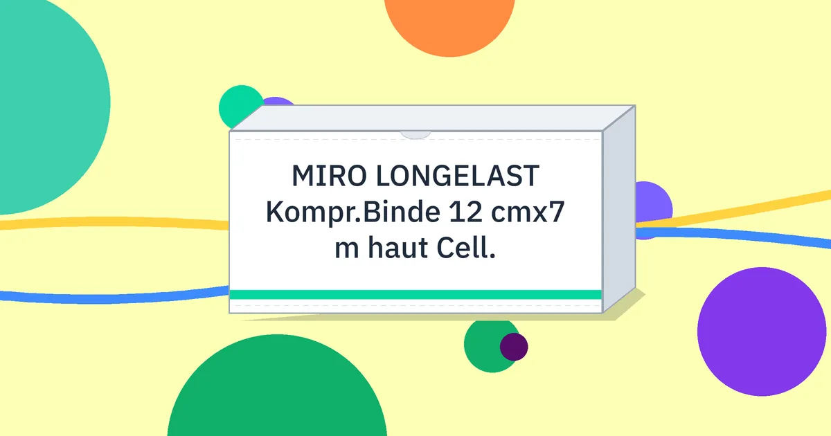 Symbolbild: Packung mit der Aufschrift MIRO LONGELAST Kompr.Binde 12 cmx7 m haut Cell. (PZN 06854045) – Verfügbarkeit und Bezug in Apotheken in Frankfurt am Main