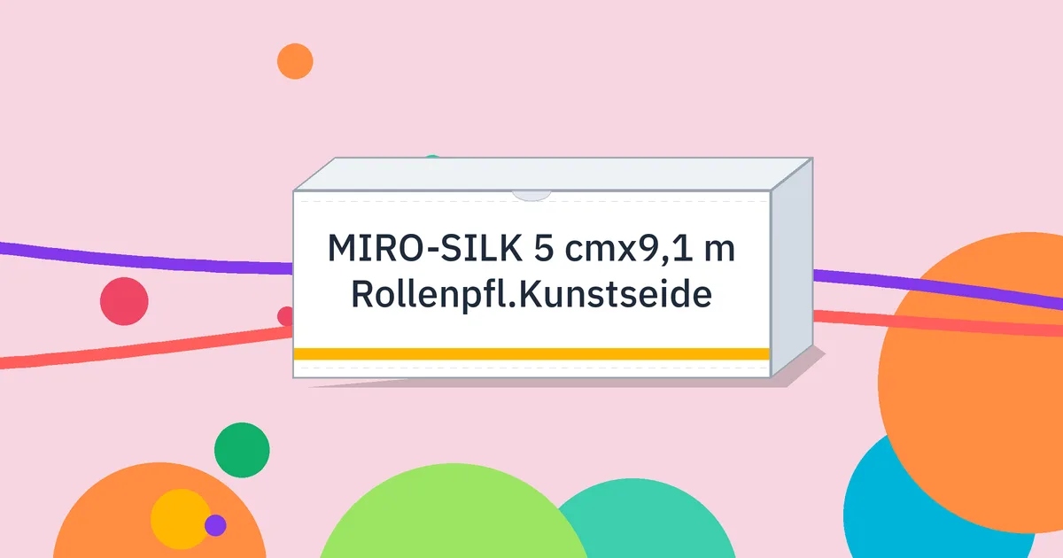 Symbolbild: Packung mit der Aufschrift MIRO-SILK 5 cmx9,1 m Rollenpfl.Kunstseide (PZN 17962832) – Verfügbarkeit und Bezug in Apotheken in Frankfurt am Main