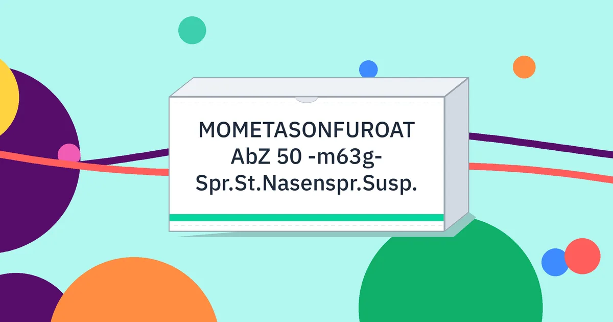 Symbolbild: Packung mit der Aufschrift MOMETASONFUROAT AbZ 50 -m63g-Spr.St.Nasenspr.Susp. (PZN 10005406) – Verfügbarkeit und Bezug in Apotheken in Frankfurt am Main