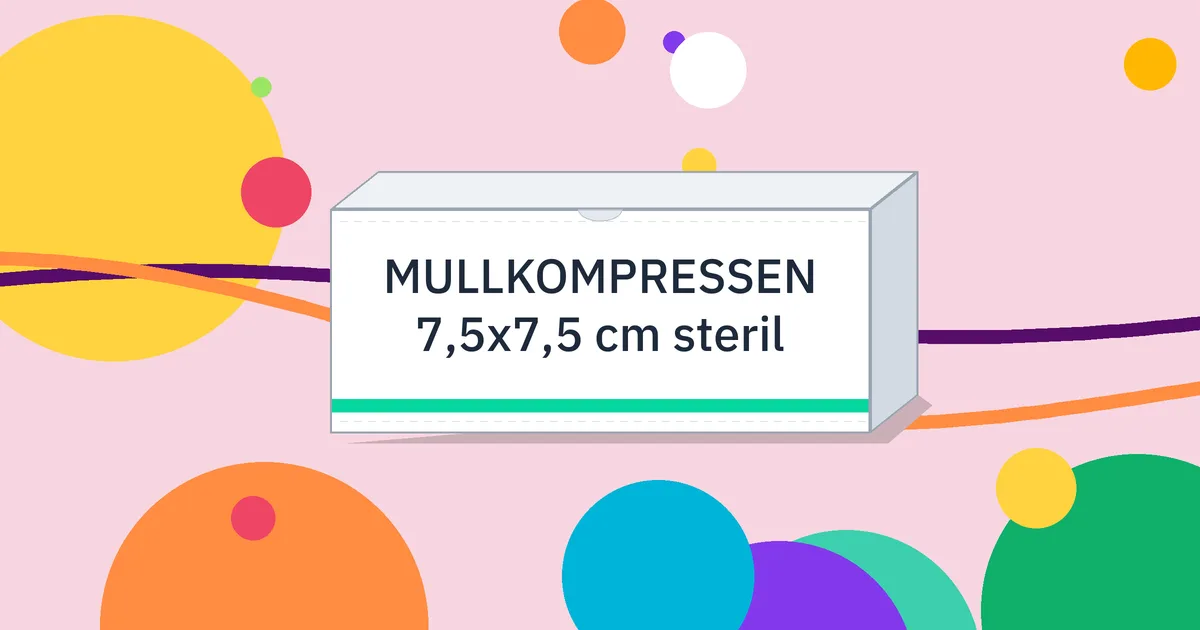 Symbolbild: Packung mit der Aufschrift MULLKOMPRESSEN 7,5x7,5 cm steril (PZN 20123667) – Verfügbarkeit und Bezug in Apotheken in Frankfurt am Main