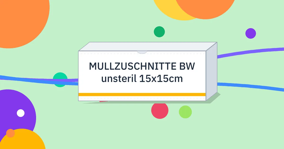 Symbolbild: Packung mit der Aufschrift MULLZUSCHNITTE BW unsteril 15x15cm (PZN 04082101) – Verfügbarkeit und Bezug in Apotheken in Frankfurt am Main