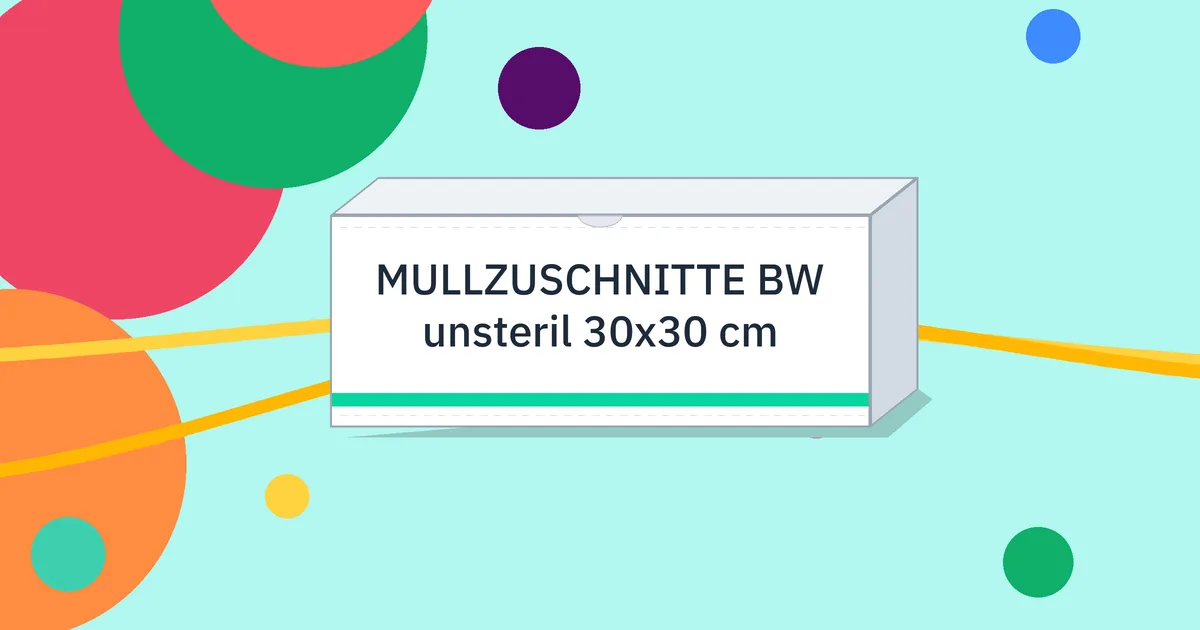 Symbolbild: Packung mit der Aufschrift MULLZUSCHNITTE BW unsteril 30x30 cm (PZN 04422548) – Verfügbarkeit und Bezug in Apotheken in Frankfurt am Main